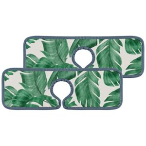 kitchen faucet absorbent mat 2 pieces watercolor banana leaves faucet sink splash guard bathroom counter and rv,faucet counter sink water stains preventer