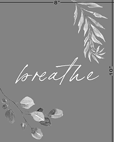 Relax, Breathe, Unwind Bathroom Wall Decor - Set of 3-8"x10" UNFRAMED Prints - Modern, Minimal, Boho, Zen Black And White Art - Bathroom Wall Art (Grey Background)