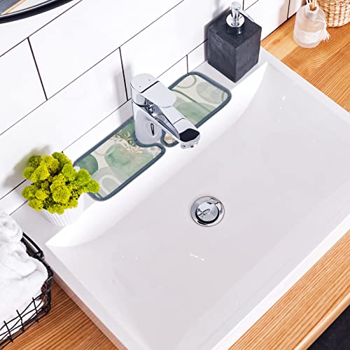 Kitchen Faucet Absorbent Mat 4 Pieces Watercolor Modern Green Gold Leaf Faucet Sink Splash Guard Bathroom Counter and RV,Faucet Counter Sink Water Stains Preventer