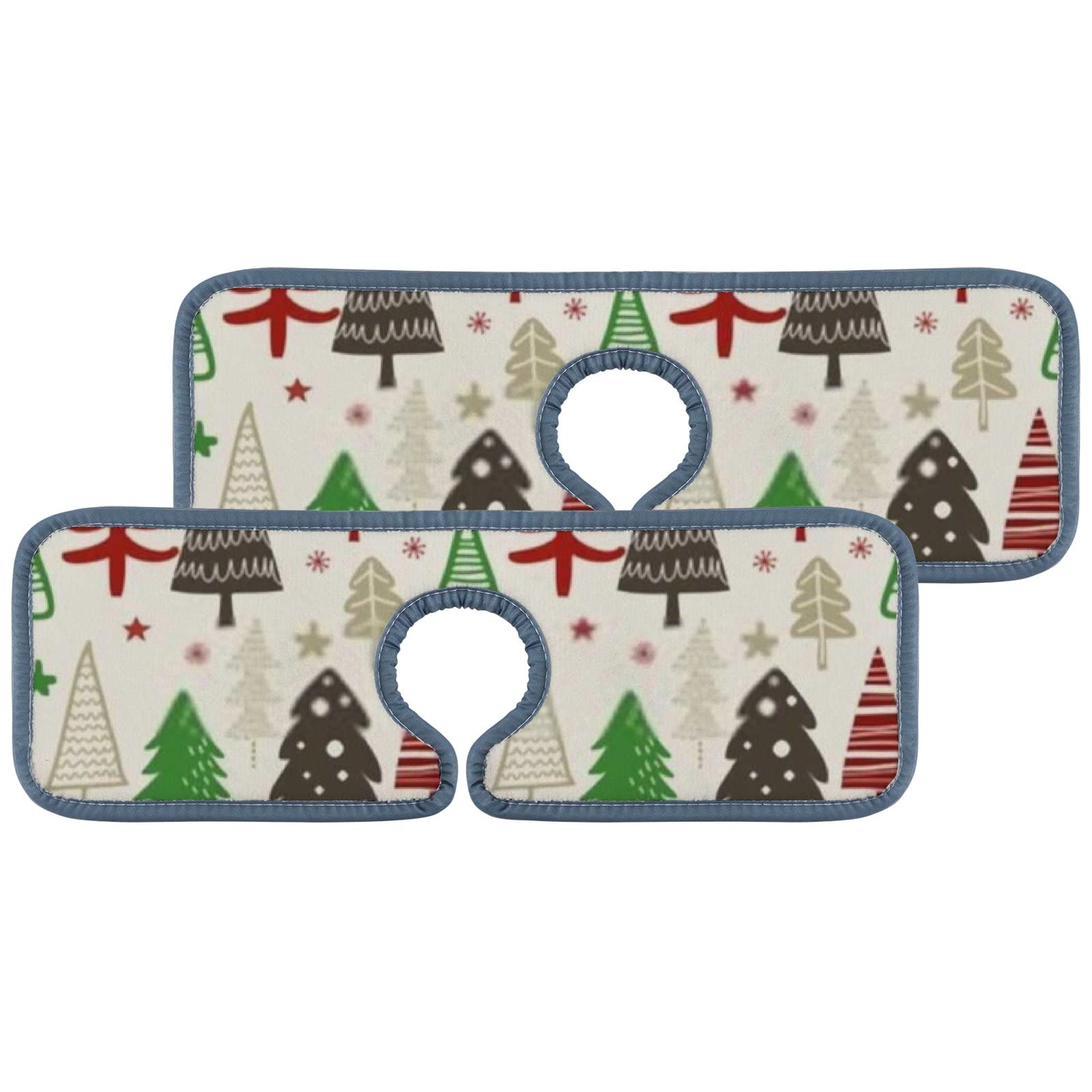 Kitchen Faucet Absorbent Mat 2 Pieces Christmas Pattern with Trees Faucet Sink Splash Guard Bathroom Counter and RV,Faucet Counter Sink Water Stains Preventer