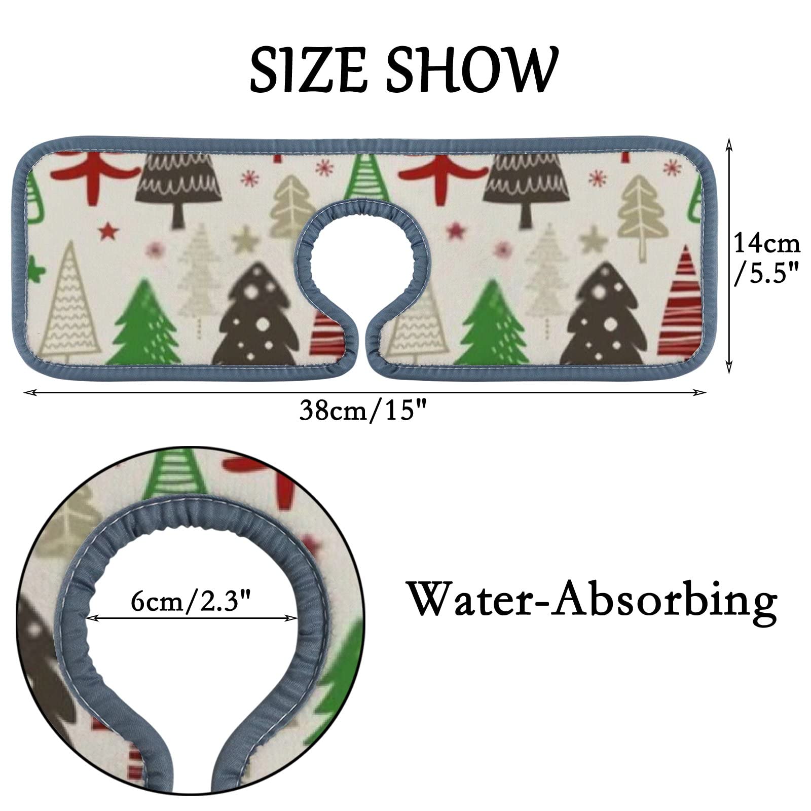 Kitchen Faucet Absorbent Mat 2 Pieces Christmas Pattern with Trees Faucet Sink Splash Guard Bathroom Counter and RV,Faucet Counter Sink Water Stains Preventer