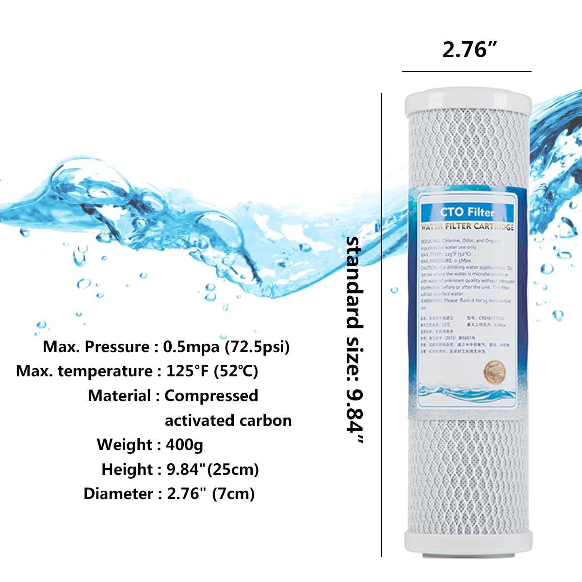 SWALLE 10" x 2.5" Universal Activated Carbon Block Filter CTO, Fits Standard 10 inch Whole House Water Filter Systems - Pack of 15