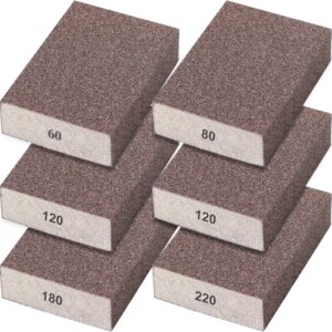 sunxeke 6pcs sanding sponge coarse fine blocks kit 60/80/120/180/220 grit for pot brush pan brush metal sanding wood sanding glasses sanding washable&reusable n-g-001