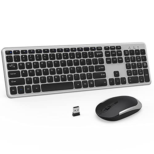 TechGround Wireless Keyboard and Mouse Combo, 2.4GHz Ultra Thin Full Size Wireless Keyboard Mouse Set for Laptop, PC, Desktop, Windows 7, 8, 10, Black and Silver