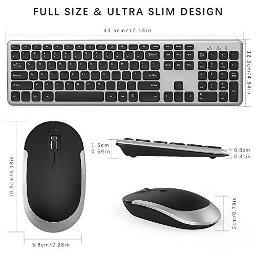 TechGround Wireless Keyboard and Mouse Combo, 2.4GHz Ultra Thin Full Size Wireless Keyboard Mouse Set for Laptop, PC, Desktop, Windows 7, 8, 10, Black and Silver