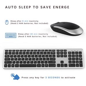 TechGround Wireless Keyboard and Mouse Combo, 2.4GHz Ultra Thin Full Size Wireless Keyboard Mouse Set for Laptop, PC, Desktop, Windows 7, 8, 10, Black and Silver