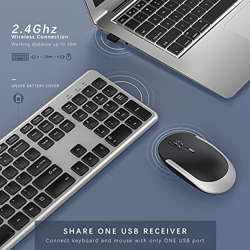 TechGround Wireless Keyboard and Mouse Combo, 2.4GHz Ultra Thin Full Size Wireless Keyboard Mouse Set for Laptop, PC, Desktop, Windows 7, 8, 10, Black and Silver