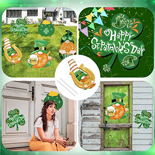 St. Patrick's Day Yard Sign Stakes Outdoor Decorations 5 pcs Irish Gnome Shamrock Green Lawn Sign for Saint Patty's Day Outside Lawn Yard Decorations Supplies 