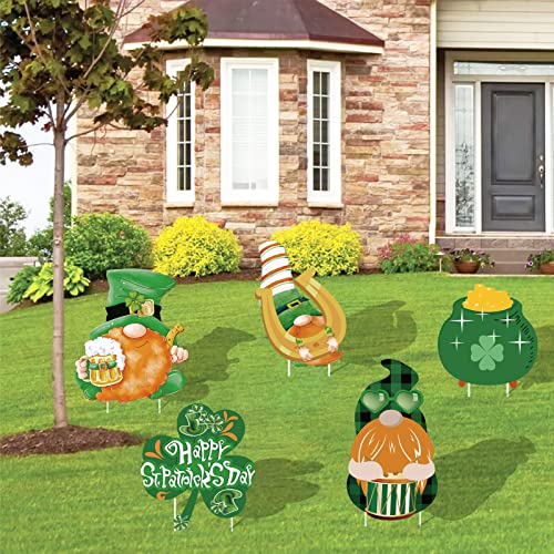 St. Patrick's Day Yard Sign Stakes Outdoor Decorations 5 pcs Irish Gnome Shamrock Green Lawn Sign for Saint Patty's Day Outside Lawn Yard Decorations Supplies 