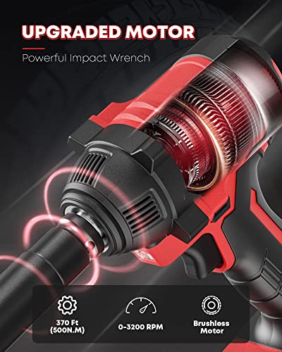 SILVEL Impact Wrench, Cordless Impact Wrench 1/2 inch, Brushless 1/2 Inch Impact Gun, 370 Ft-lbs Max Torque(500N.m), 21V Li-ion Battery, 6Pcs Sockets, Electric Impact Driver