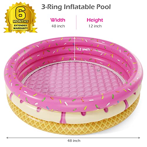 Jasonwell Inflatable Baby Kiddie Pool - Kids Paddling Pool Toddler Baby Swimming Pool Blow Up Ball Pit Pool Blow Up Infant Wading Pool for Backyard (48in Donuts)