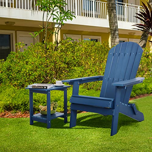 Meluvici Double Adirondack Outdoor Side Table Weather Resistant, Outdoor Rectangular Patio End Table for Adirondack Chair, Dark Blue