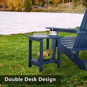 Meluvici Double Adirondack Outdoor Side Table Weather Resistant, Outdoor Rectangular Patio End Table for Adirondack Chair, Dark Blue