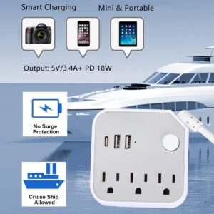 Power Strip with USB C, 3 Outlets Desktop Charging Station, 6 Ft Extension Cord, Small and Portable Power Strip for Travel, Cruise Ship