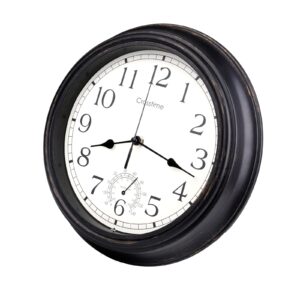 12 inch indoor outdoor clock waterproof with thermometer retro wall clocks for patio pool garden home,bronze