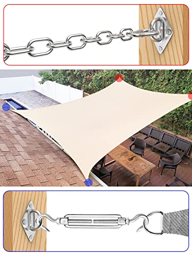 TooTaci Sun Shade Sail Hardware Kit with Chains 1M× 4pcs,Heavy Duty Shade Sail Hardware Kit Rectangle 6 inch with Stainless Steel Hanging Chains 1/8 for Sun Sail Installation,Outdoor Canopy,Pergola