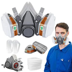 reusable respirator face cover with filters - half facepiece set with active cotton against gas/dust/organic vapors/smoke/smells/for epoxy resin, welding, woodworking, painting, staining, sanding