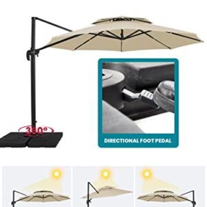 JEAREY 9FT Cantilever Patio Umbrellas Double Top Outdoor Umbrella Heavy Duty Offset Sun Umbrella with Umbrella Cover for Garden, Deck, Backyard and Pool, Beige