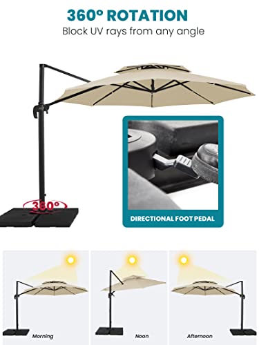 JEAREY 9FT Cantilever Patio Umbrellas Double Top Outdoor Umbrella Heavy Duty Offset Sun Umbrella with Umbrella Cover for Garden, Deck, Backyard and Pool, Beige