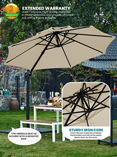 JEAREY 9FT Cantilever Patio Umbrellas Double Top Outdoor Umbrella Heavy Duty Offset Sun Umbrella with Umbrella Cover for Garden, Deck, Backyard and Pool, Beige