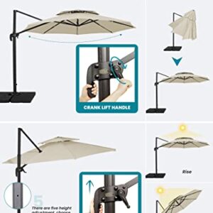 JEAREY 9FT Cantilever Patio Umbrellas Double Top Outdoor Umbrella Heavy Duty Offset Sun Umbrella with Umbrella Cover for Garden, Deck, Backyard and Pool, Beige