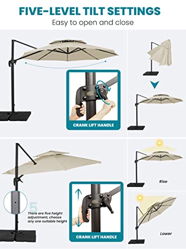 JEAREY 9FT Cantilever Patio Umbrellas Double Top Outdoor Umbrella Heavy Duty Offset Sun Umbrella with Umbrella Cover for Garden, Deck, Backyard and Pool, Beige