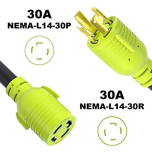 AOWEITOUR 4 Prong 30 Amp Generator Extension Cord,NEMA L14-30P/L14-30R 10 Gauge SJTW,Twist Lock Plug Heavy Duty Electric Extension Wire,125/250V,30Amp 7500W (40FT)