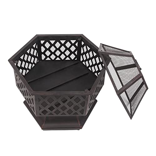 LIUXUEFE Hexagonal Iron Brazier, 22-inch wo-od-Burning Fire Pit, Fire Pits Bowl, Decorative Backyard Outdoor Picnic by The Pool