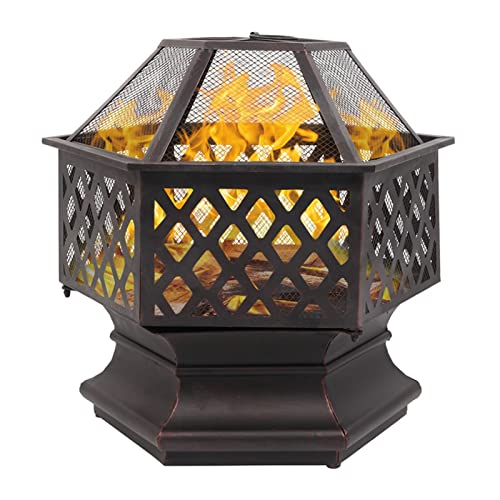 LIUXUEFE Hexagonal Iron Brazier, 22-inch wo-od-Burning Fire Pit, Fire Pits Bowl, Decorative Backyard Outdoor Picnic by The Pool