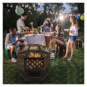 LIUXUEFE Hexagonal Iron Brazier, 22-inch wo-od-Burning Fire Pit, Fire Pits Bowl, Decorative Backyard Outdoor Picnic by The Pool