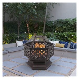 LIUXUEFE Hexagonal Iron Brazier, 22-inch wo-od-Burning Fire Pit, Fire Pits Bowl, Decorative Backyard Outdoor Picnic by The Pool