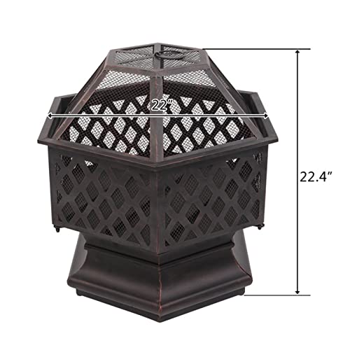 LIUXUEFE Hexagonal Iron Brazier, 22-inch wo-od-Burning Fire Pit, Fire Pits Bowl, Decorative Backyard Outdoor Picnic by The Pool