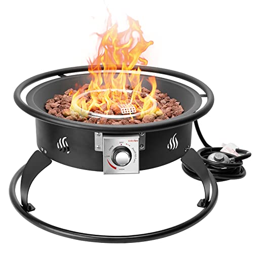 ONLYFIRE Outdoor Propane Fire Pit 22”, Portable Fire Bowl with 12Ft Hose & Lava Rocks, 55000BTU Portable Fireplace with Metal Ring for Transporting, Good for Patio & Backyard Bonfire Camping, Black