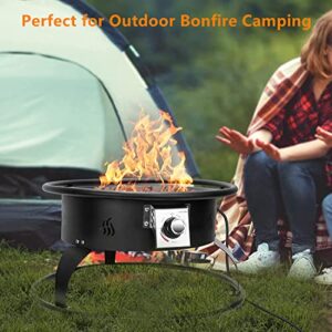 ONLYFIRE Outdoor Propane Fire Pit 22”, Portable Fire Bowl with 12Ft Hose & Lava Rocks, 55000BTU Portable Fireplace with Metal Ring for Transporting, Good for Patio & Backyard Bonfire Camping, Black