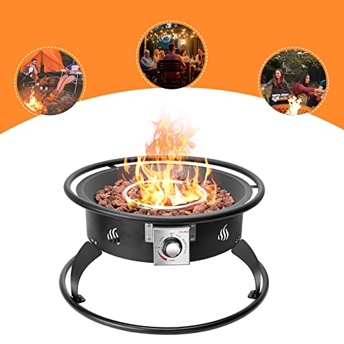 ONLYFIRE Outdoor Propane Fire Pit 22”, Portable Fire Bowl with 12Ft Hose & Lava Rocks, 55000BTU Portable Fireplace with Metal Ring for Transporting, Good for Patio & Backyard Bonfire Camping, Black