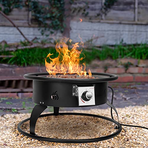 ONLYFIRE Outdoor Propane Fire Pit 22”, Portable Fire Bowl with 12Ft Hose & Lava Rocks, 55000BTU Portable Fireplace with Metal Ring for Transporting, Good for Patio & Backyard Bonfire Camping, Black