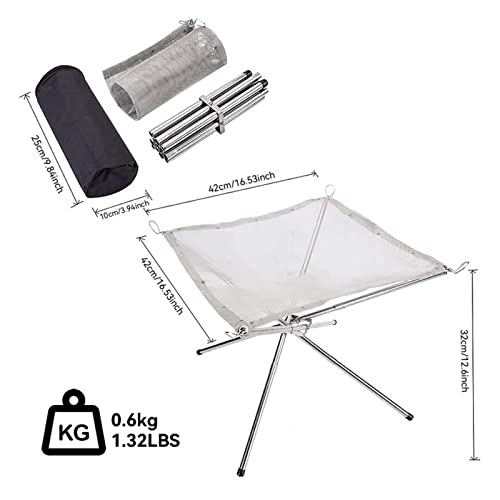 LIUXUEFE Stainless Steel wo-od-Burning Fire Pit Frame, Foldable Fire Frame, Outdoor Barbecue Grill (Color : Medium)