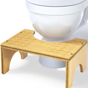 Toilet Stool, Easoger Bamboo Poop Stool, 7" Foldable Potty Stool, Wood Bathroom Step Stool Squat with Anti Slip Layer, 330 lbs Capability