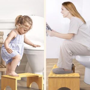 Toilet Stool, Easoger Bamboo Poop Stool, 7" Foldable Potty Stool, Wood Bathroom Step Stool Squat with Anti Slip Layer, 330 lbs Capability