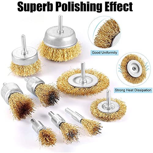 Wire Wheel Brush Cup Brushes Set,23 Pack Steel Wire Brush Kit for Drill 1/4-Inch Shank 0.012-Inch Brass Coated Carbon Crimped for for Polishing,Deburring,Degreasing and Corrosion Removal