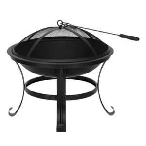 liuxuefe fire pit, 22-inch outdoor wo-od-burning grill, steel fire bowl with spark screen, log fire grate, camping beach poker