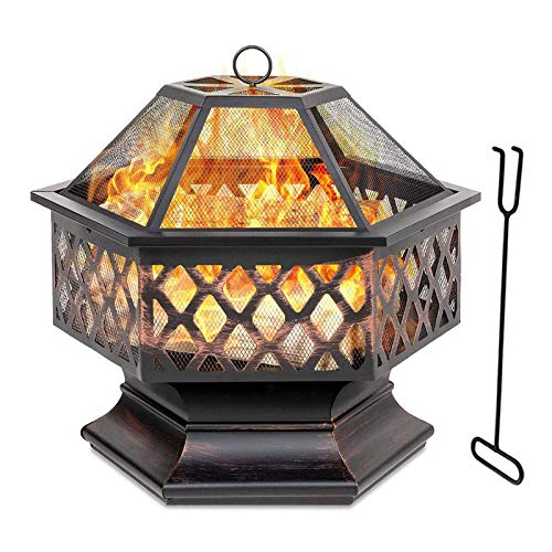 Wyxy Fire Pit with BBQ Grill Shelf, Outdoor Metal Brazier Heater, Ice Pit, Metal Brazier for Garden Patio Outdoor 25 24 Inch