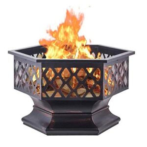 Wyxy Fire Pit with BBQ Grill Shelf, Outdoor Metal Brazier Heater, Ice Pit, Metal Brazier for Garden Patio Outdoor 25 24 Inch