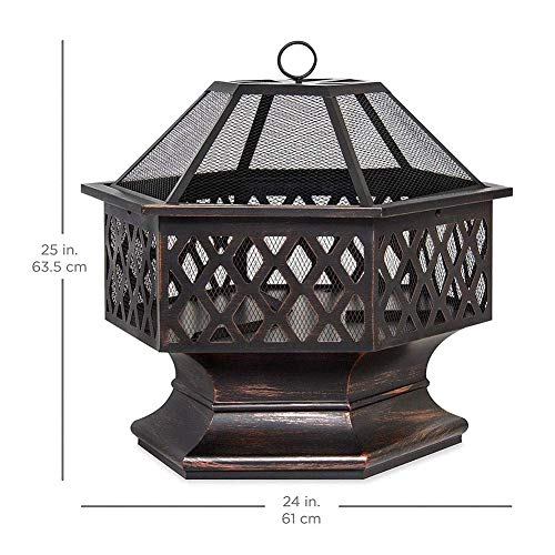 Wyxy Fire Pit with BBQ Grill Shelf, Outdoor Metal Brazier Heater, Ice Pit, Metal Brazier for Garden Patio Outdoor 25 24 Inch