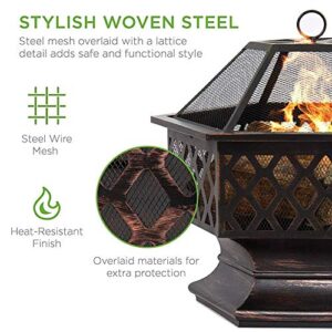 Wyxy Fire Pit with BBQ Grill Shelf, Outdoor Metal Brazier Heater, Ice Pit, Metal Brazier for Garden Patio Outdoor 25 24 Inch