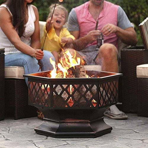 Wyxy Fire Pit with BBQ Grill Shelf, Outdoor Metal Brazier Heater, Ice Pit, Metal Brazier for Garden Patio Outdoor 25 24 Inch