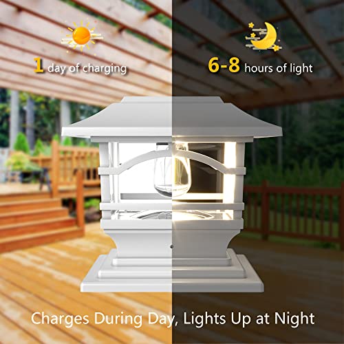 Davinci Lighting Edison Solar Outdoor Post Cap Lights - 4x4 5x5 6x6 - Bright LED Light for Fence Deck Garden or Patio Posts - Pearl White (1 Pack)