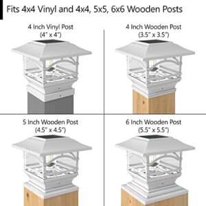 Davinci Lighting Edison Solar Outdoor Post Cap Lights - 4x4 5x5 6x6 - Bright LED Light for Fence Deck Garden or Patio Posts - Pearl White (1 Pack)