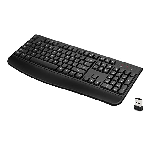 QUASIO Wireless Keyboard, 2.4G Full-Sized Ergonomic Wireless Computer Keyboard with Wrist Rest for Windows, Mac OS Laptop/PC/Desktop/Notebook (Black)