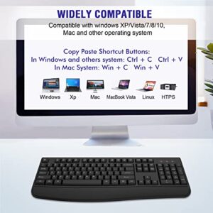 QUASIO Wireless Keyboard, 2.4G Full-Sized Ergonomic Wireless Computer Keyboard with Wrist Rest for Windows, Mac OS Laptop/PC/Desktop/Notebook (Black)